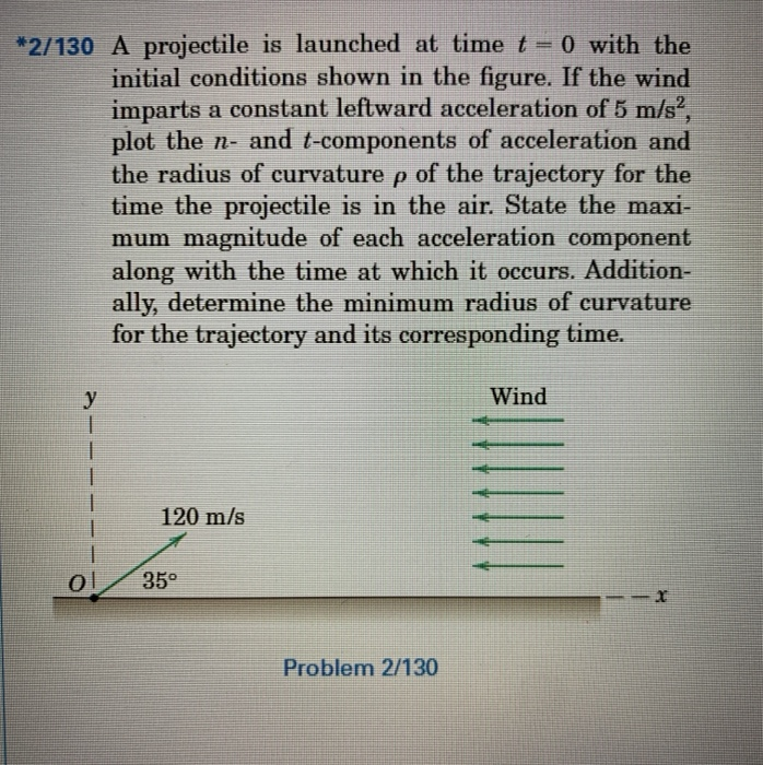 Solved *2/130 A projectile is launched at time t=0 with the | Chegg.com