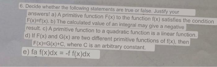 Solved 6. Decide whether the following statements are true | Chegg.com