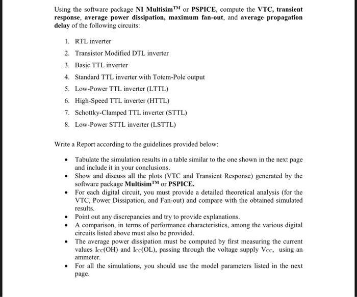Using the software package NI Multisim TM or PSPICE, | Chegg.com