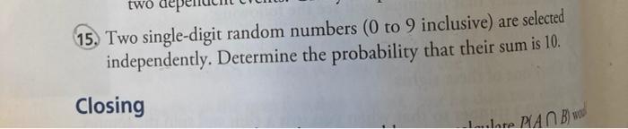 Solved two dep 15. Two single-digit random numbers (0 to 9 | Chegg.com