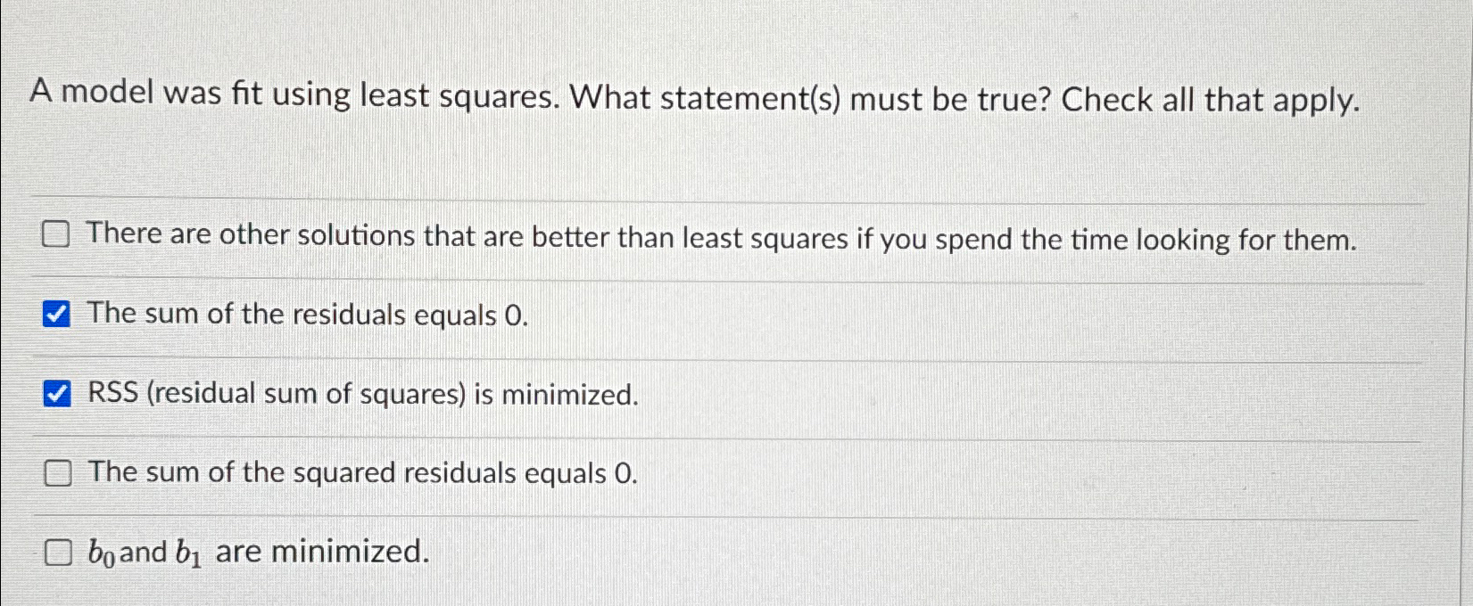 Solved A model was fit using least squares. What | Chegg.com