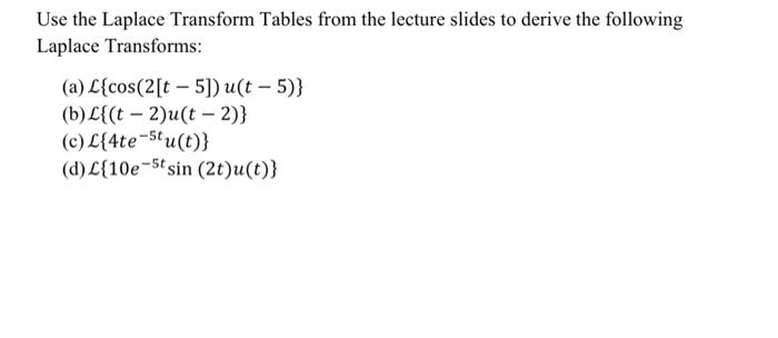 Solved Use the Laplace Transform Tables from the lecture | Chegg.com