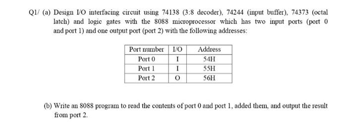 Solved Q1/ (a) Design 10 interfacing circuit using 74138 | Chegg.com