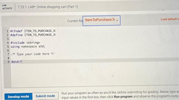 Solved 7.23 LAB*: Online shopping cart (Part 1) (1) Create | Chegg.com