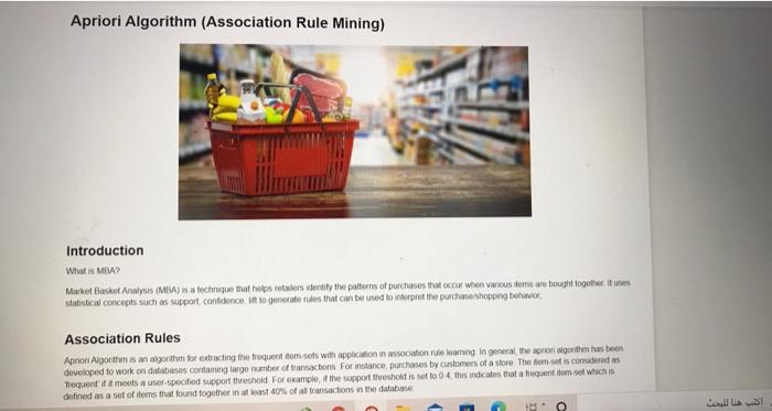 Solved Apriori Algorithm (Association Rule Mining) | Chegg.com