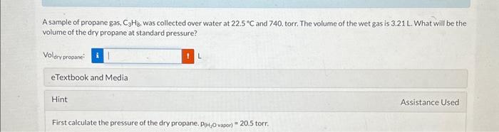 Solved A sample of propane gas, C3H8. was collected over | Chegg.com