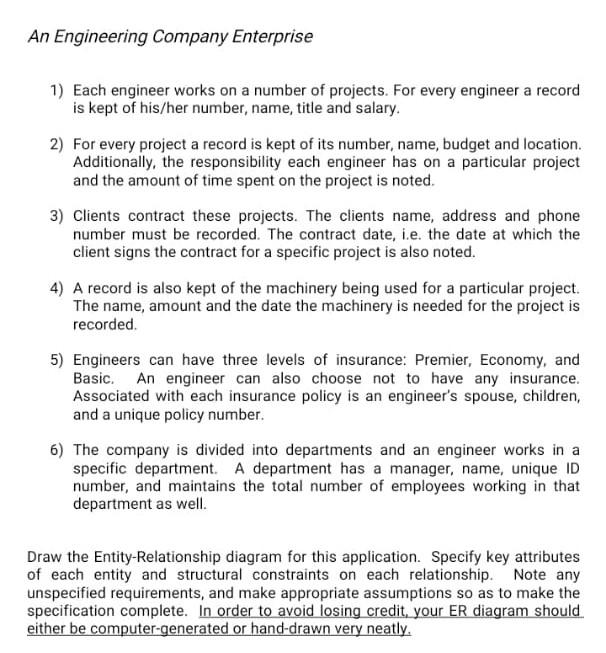 Solved An Engineering Company Enterprise 1) Each engineer | Chegg.com