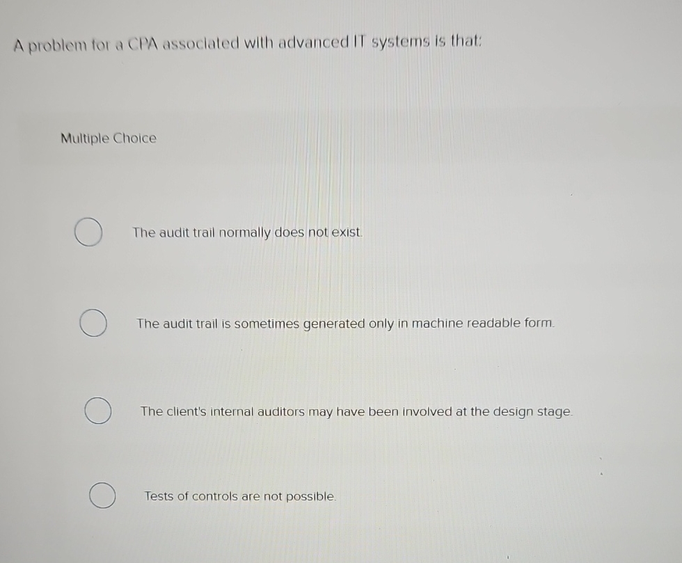 Solved A problem for a CPA associated with advanced it | Chegg.com