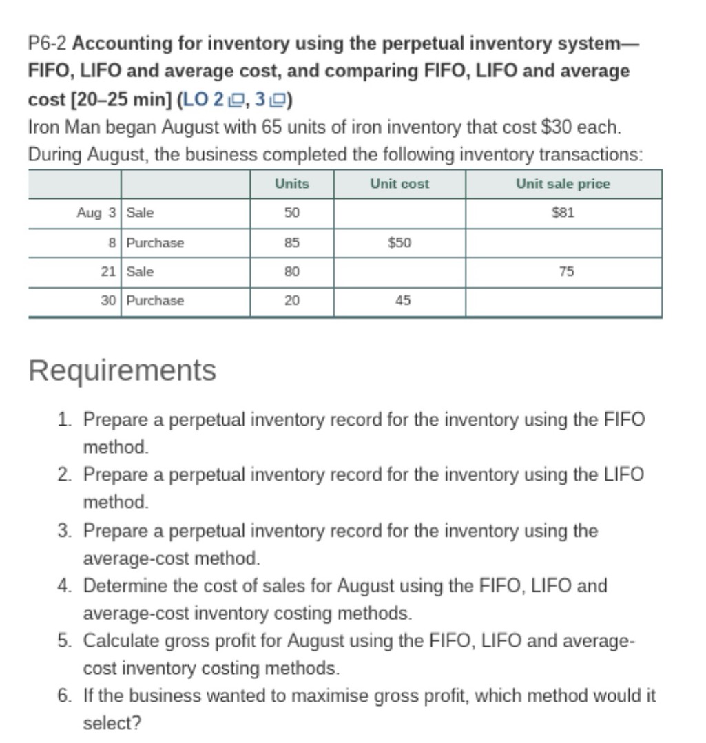 Solved P6-2 ﻿Accounting for inventory using the perpetual | Chegg.com