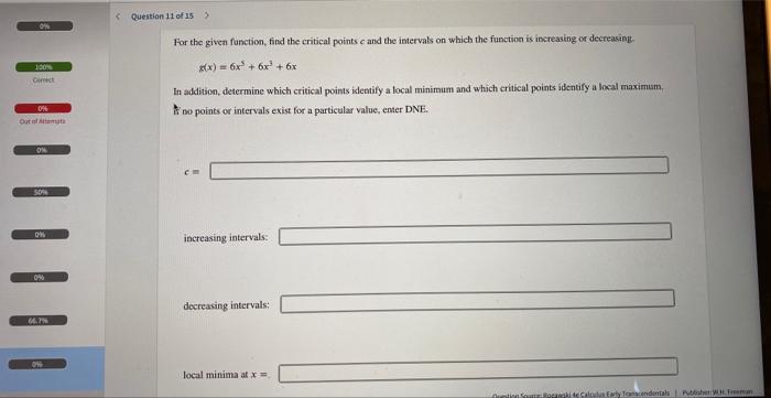 Solved For the given function, find the critical points c | Chegg.com