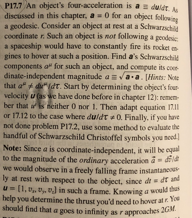 Solved P17.7 An object's four-acceleration is a = duldt. As | Chegg.com