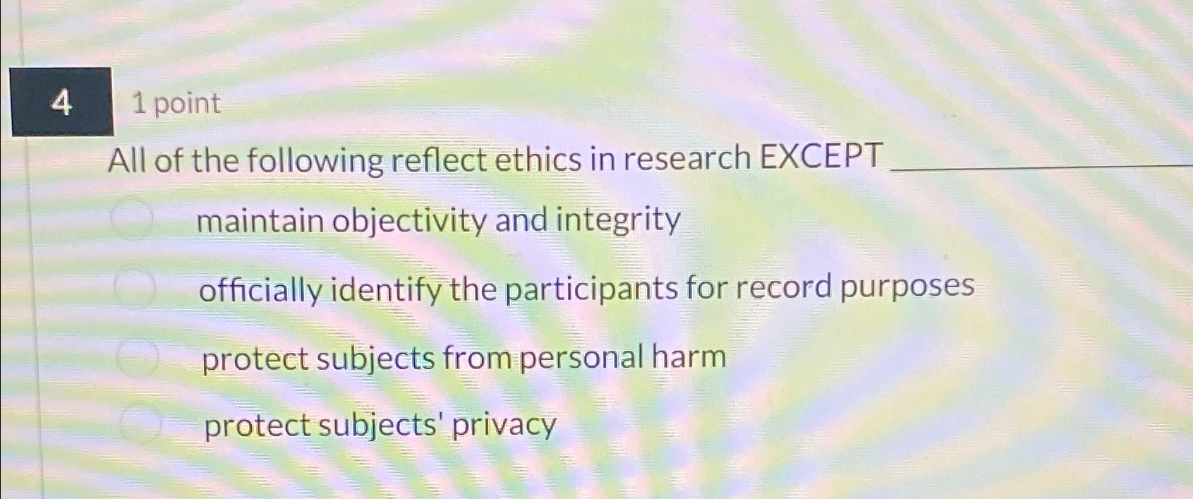 Solved 4,1 ﻿pointAll of the following reflect ethics in | Chegg.com