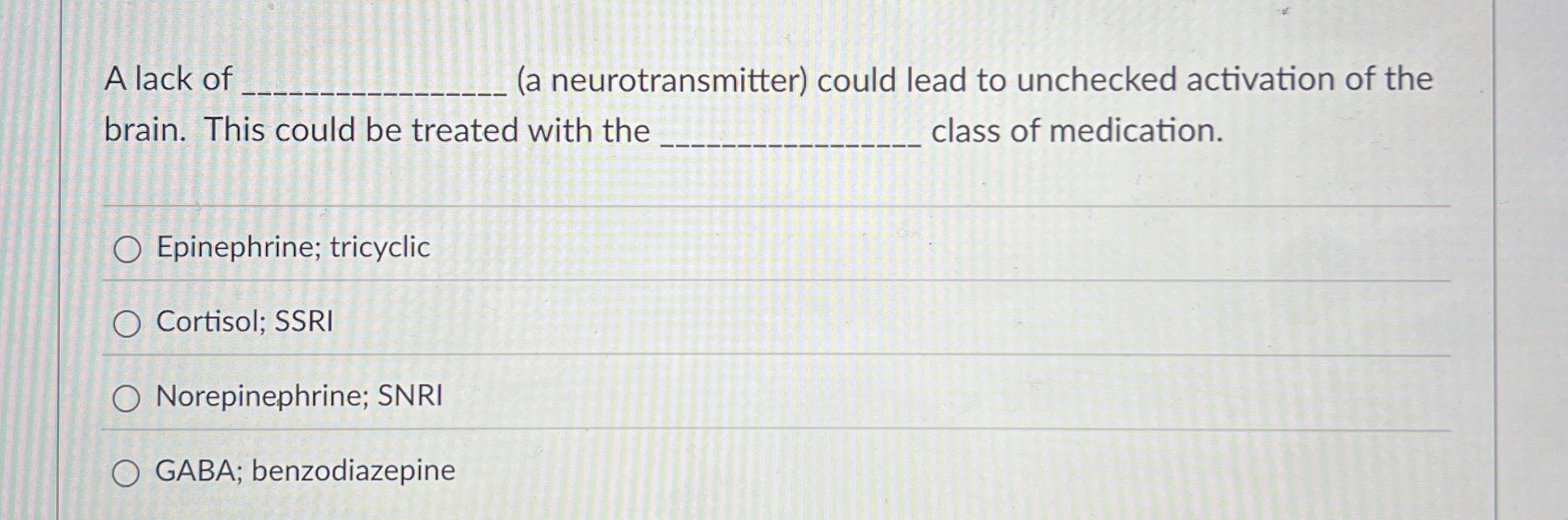 Solved A lack of (a neurotransmitter) ﻿could lead to | Chegg.com