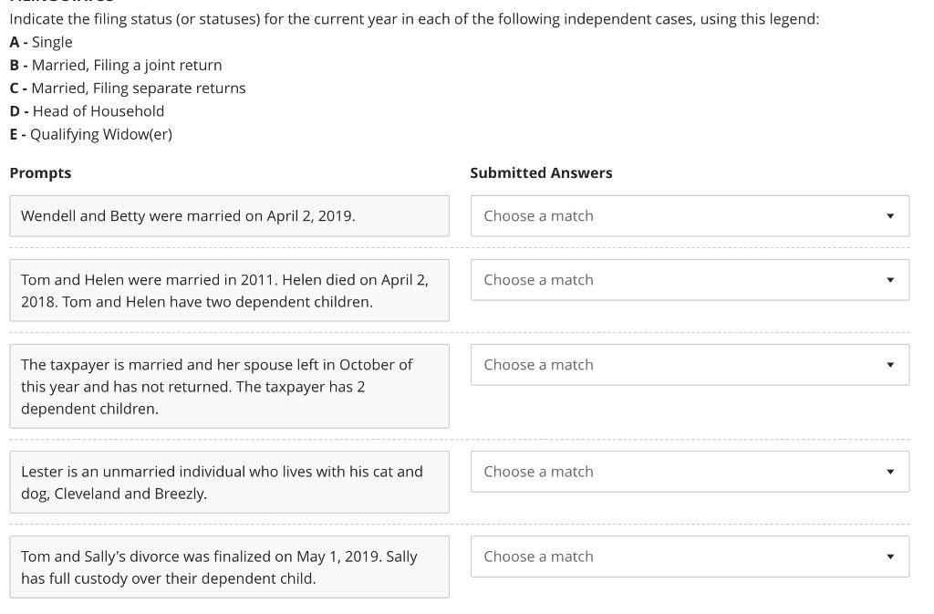 Solved Indicate the filing status (or statuses) ﻿for the | Chegg.com