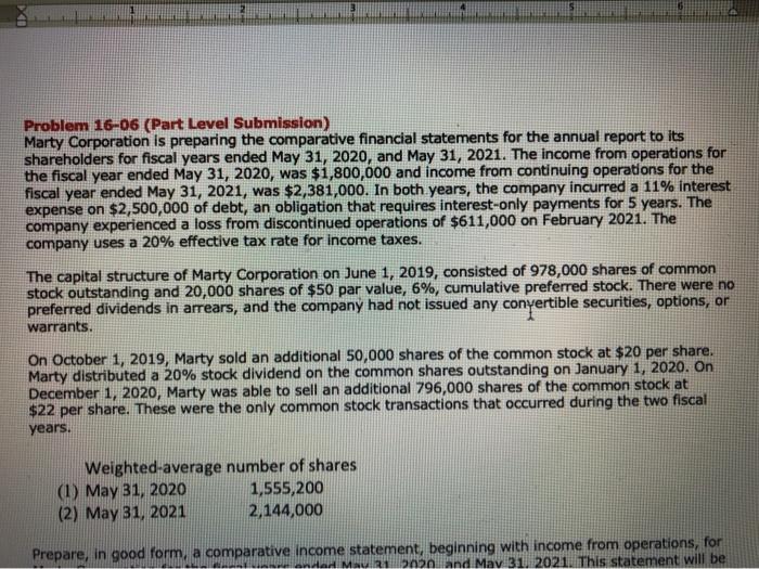Solved Problem 16-06 (Part Level Submission) Marty | Chegg.com