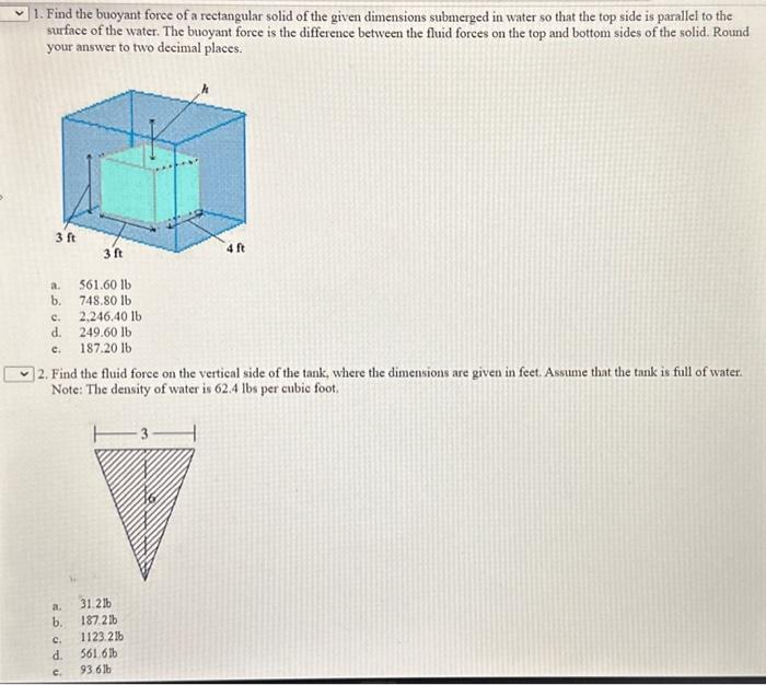Solved 1. Find the buoyant force of a rectangular solid of | Chegg.com