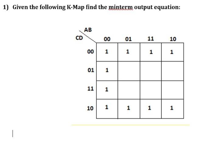 1) Given the following K-Map find the minterm output | Chegg.com
