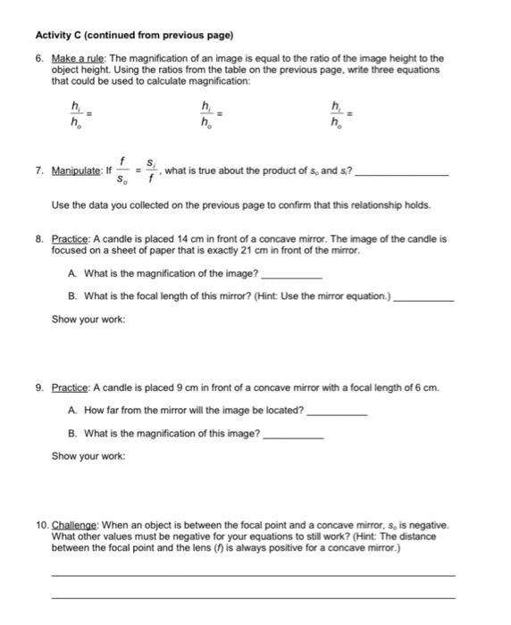Solved Activity C Continued From Previous Page 6 Make A 
