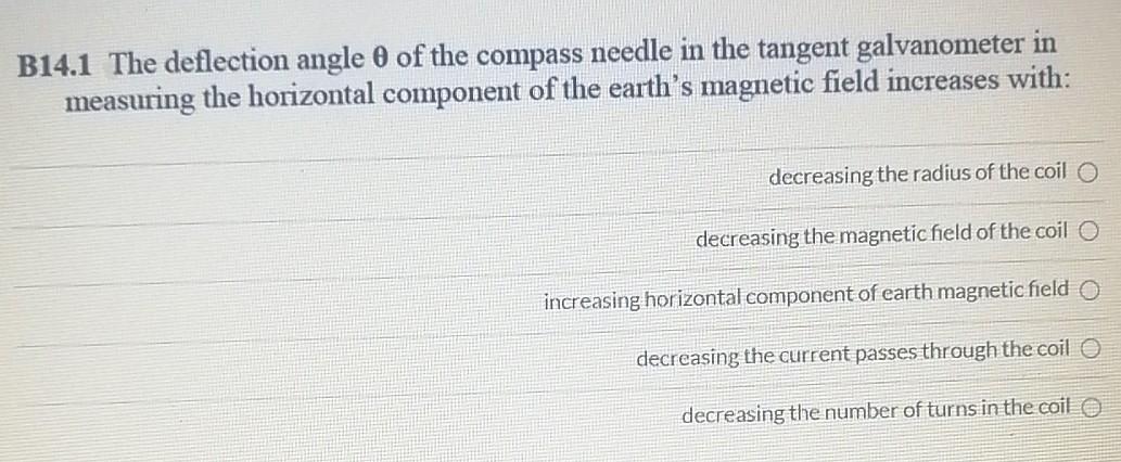 Solved B14.1 The deflection angle of the compass needle in | Chegg.com