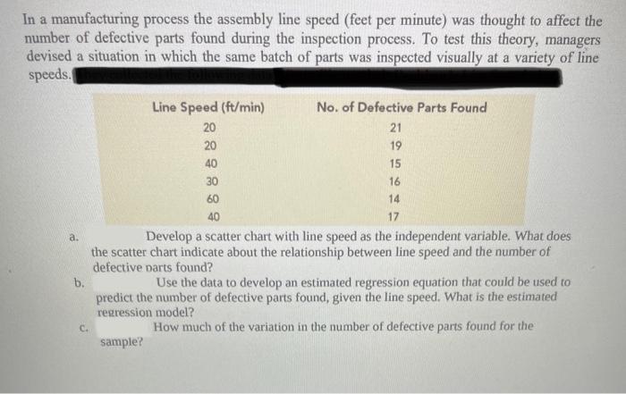 Solved In a manufacturing process the assembly line speed | Chegg.com