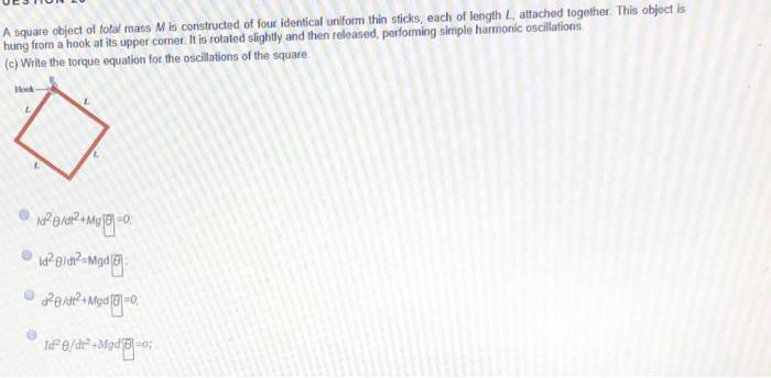 Solved A square object of total mass M is constructed of | Chegg.com