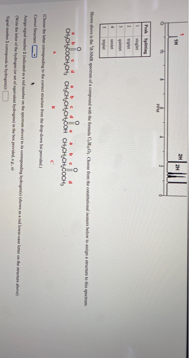 Solved 2 3H 2H 2H 2H 1H 16 PPM Peak Splitting 1 singlet 2 | Chegg.com