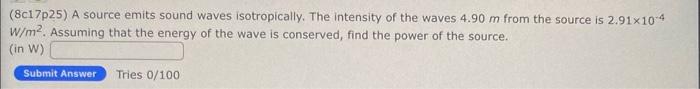 Solved (8c17p25) A source emits sound waves isotropically. | Chegg.com