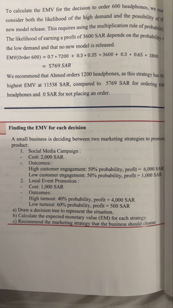 Solved To calculate the EMV for the decision to order 600 | Chegg.com