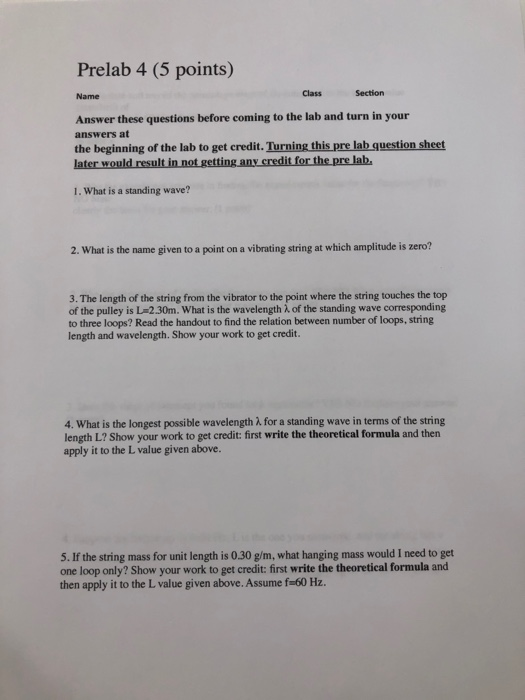Solved Prelab 4 (5 points) Name Class Section answers at | Chegg.com
