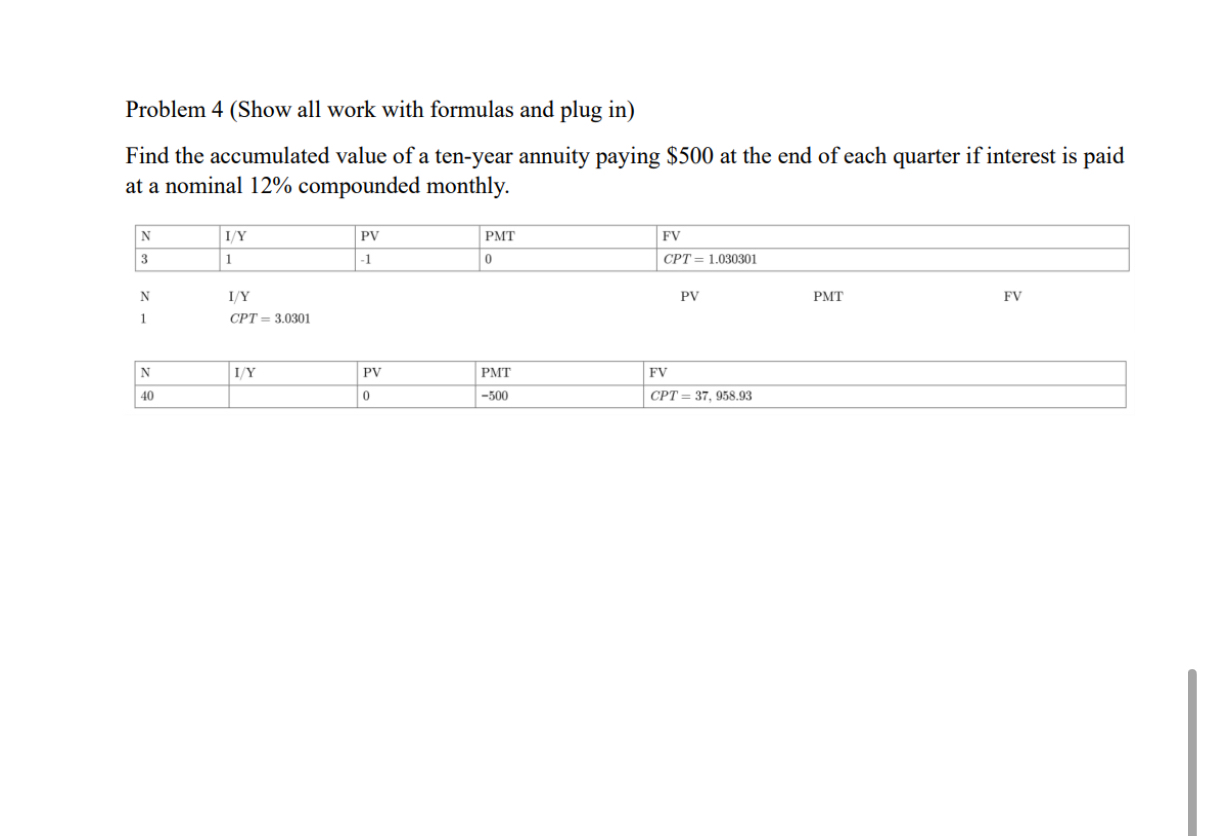 Solved Problem 4 (Show all work with formulas and plug | Chegg.com