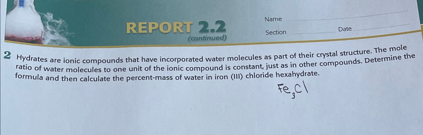Solved REPORT 2.2Name(continued)SectionDate2 ﻿Hydrates are | Chegg.com