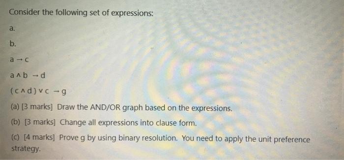Solved Consider the following set of expressions: a. b. a-C | Chegg.com