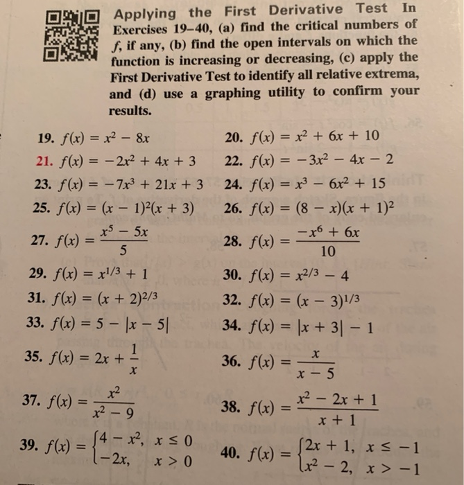 Solved Applying the First Derivative Test In Exercises | Chegg.com