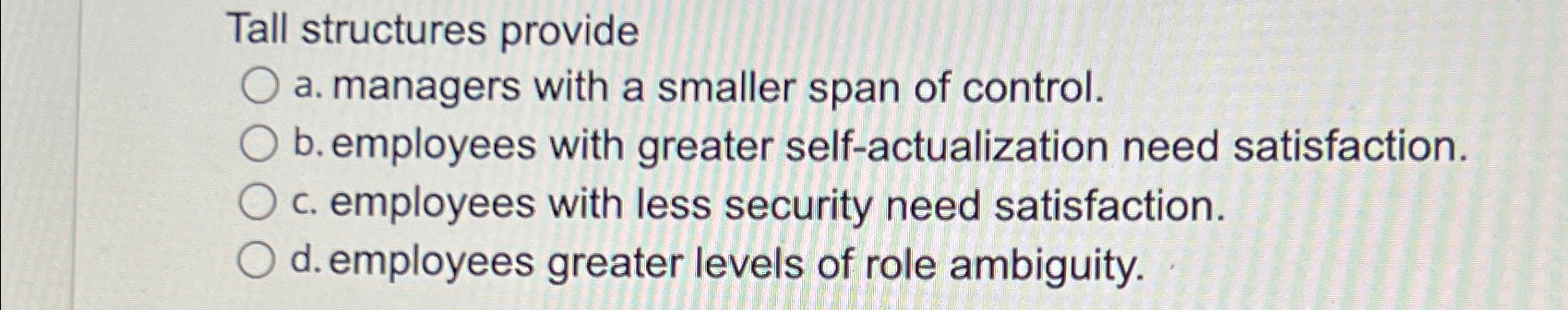 Solved Tall structures providea. ﻿managers with a smaller | Chegg.com