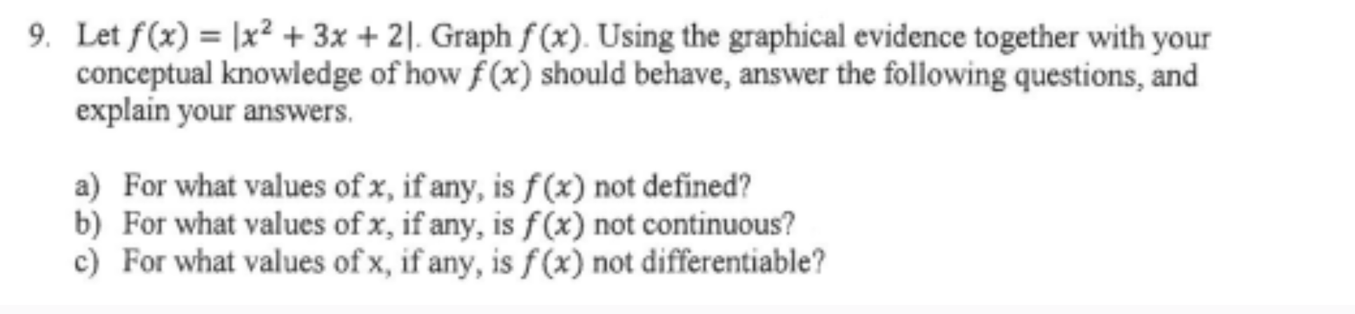 Solved Let f(x)=|x2+3x+2|. ﻿Graph f(x). ﻿Using the graphical | Chegg.com