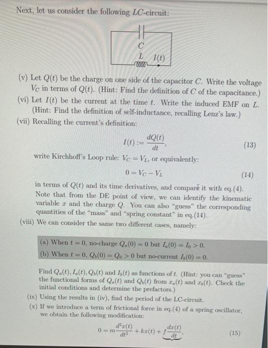 Solved 1. LC Circuit' and Simple Harmonic Oscillator? Let us | Chegg.com