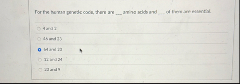 Solved For the human genetic code, there are q, ﻿amino acids | Chegg.com