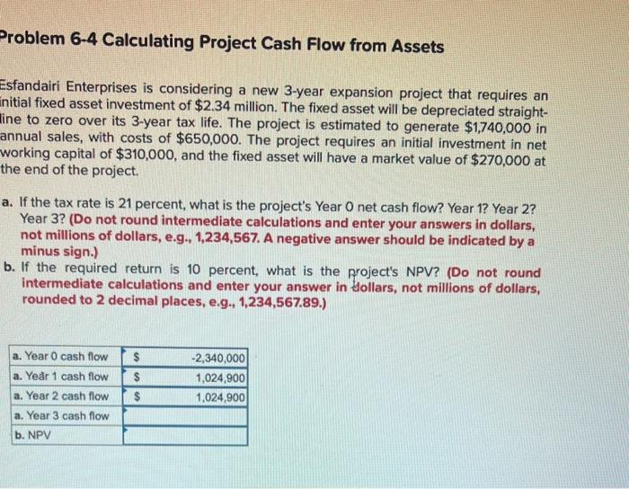 Solved Problem 6 4 Calculating Project Cash Flow From Assets