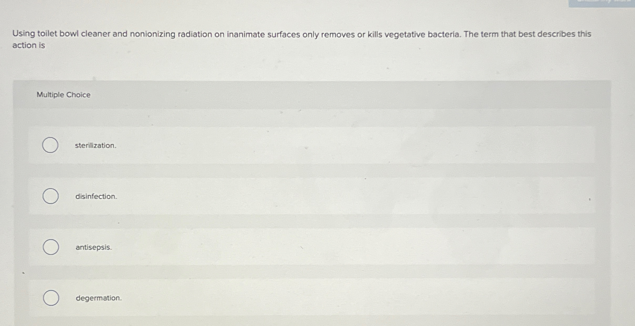 Solved Using toilet bowl cleaner and nonionizing radiation | Chegg.com