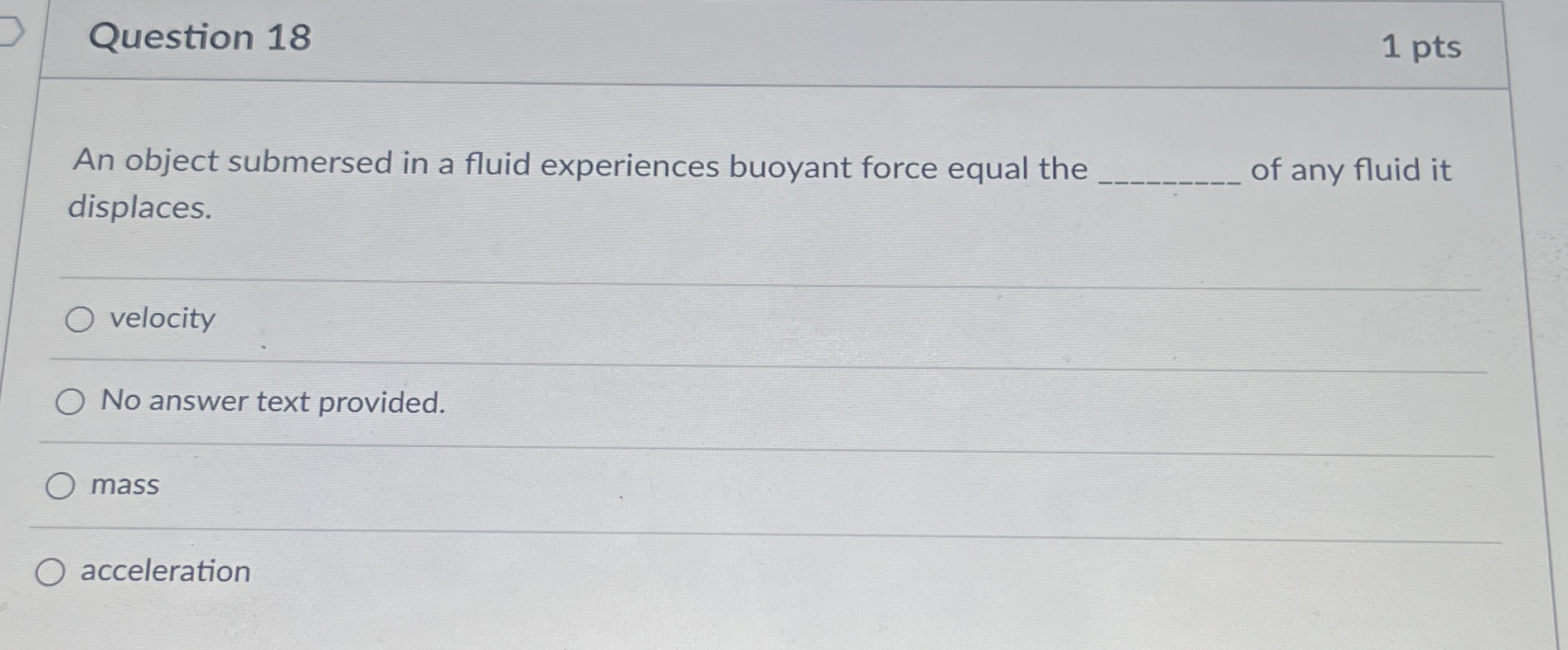 Solved Question 181 ﻿ptsAn object submersed in a fluid | Chegg.com
