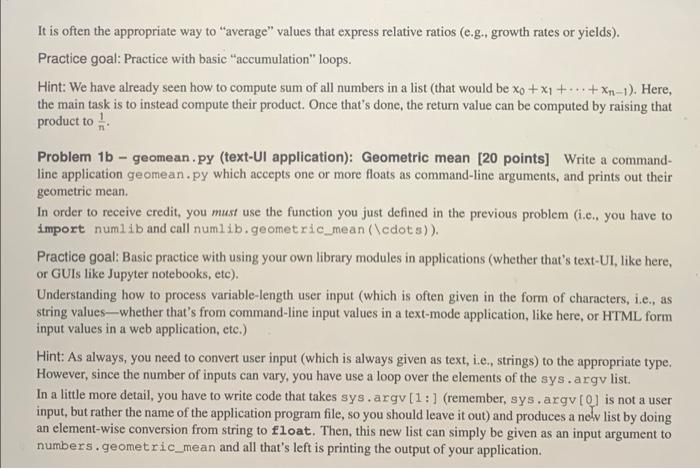 Solved Problem 1a - geometric_mean() in numlib.py: Geometric | Chegg.com