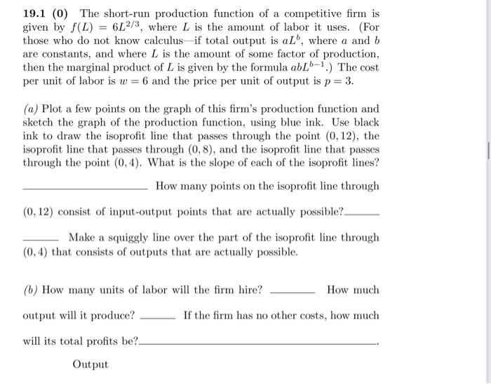 Solved 19.1 (0) The short-run production function of a | Chegg.com