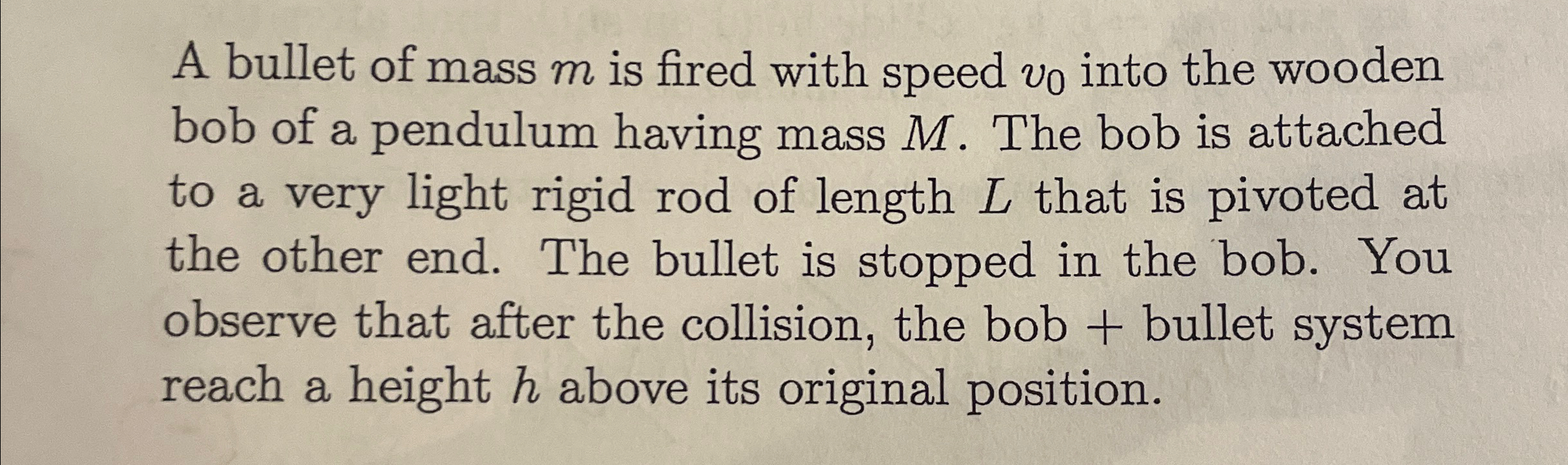 Solved A bullet of mass m ﻿is fired with speed v0 ﻿into the | Chegg.com