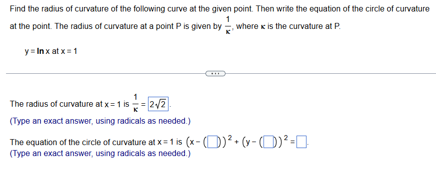 Solved Find the radius of ﻿curvature of ﻿the following curve | Chegg.com