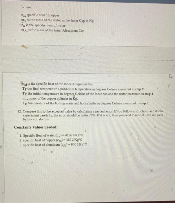 Solved PURPOSE: To determine the specific heat of copper by | Chegg.com