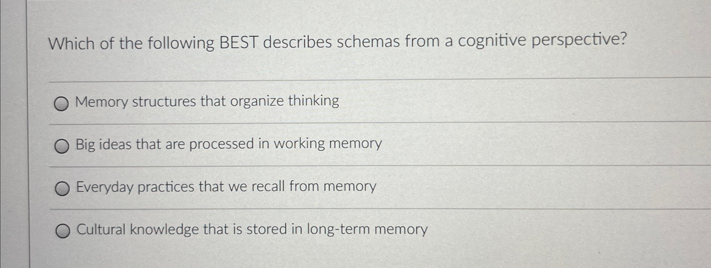 Solved Which of the following BEST describes schemas from a | Chegg.com