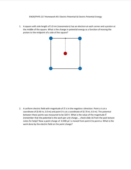 Solved ENGR/PHYS 217 Homework #3: Electric Potential & | Chegg.com