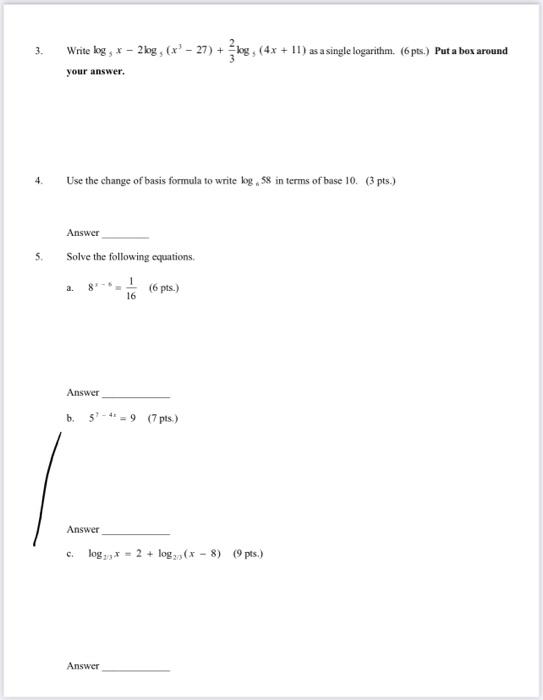 Solved 3. Write log5x−2log5(x3−27)+32log5(4x+11) as a single | Chegg.com