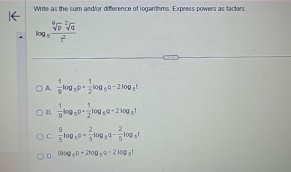 Solved Write as the sum and/or difference of logarithms. | Chegg.com