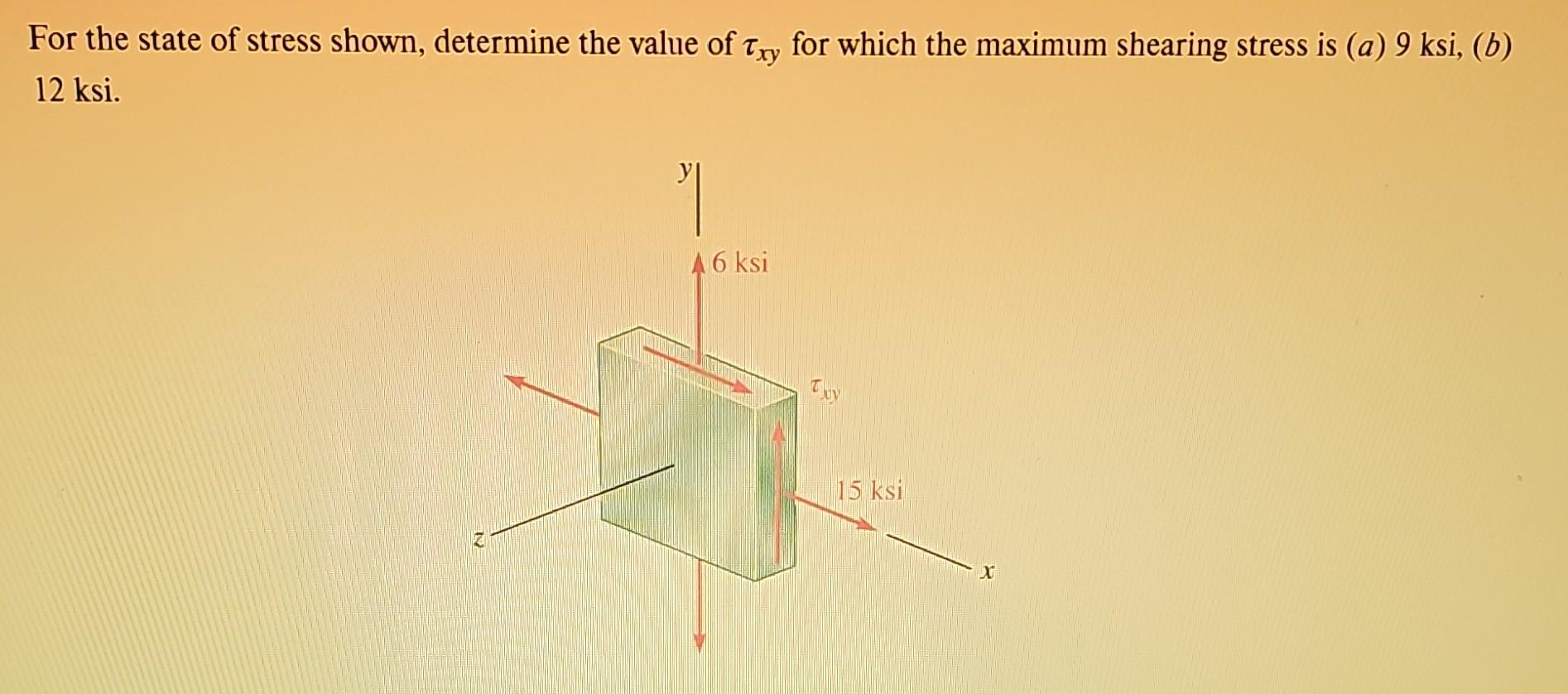 Solved For the state of stress shown, determine the value of | Chegg.com